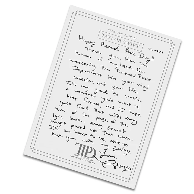 TAYLOR SWIFT THE Tortured Poets Department Thank You Letter RSD Letter ...