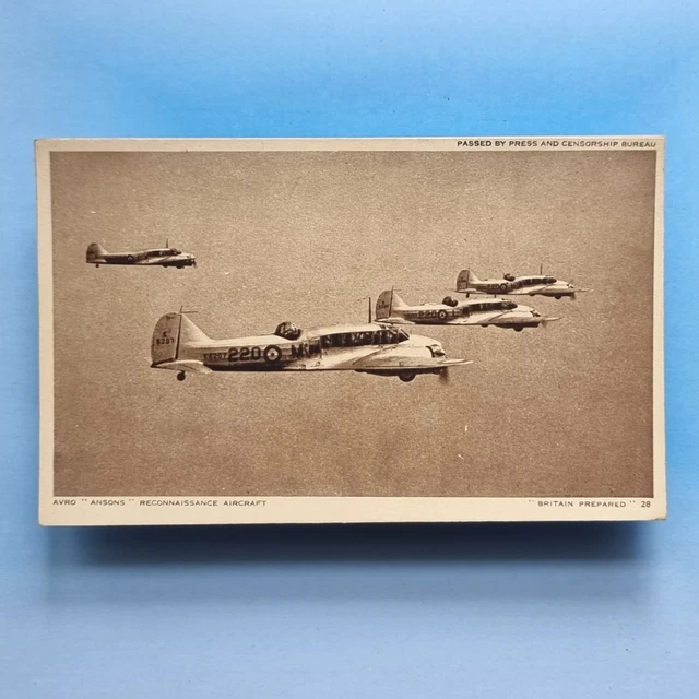 WW2 AIRCRAFT POSTCARD C1940 RAF Avro Anson Four Ship Formation Recon ...