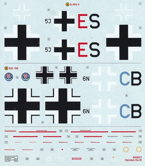 DECALS HEINKEL He 111 H-20 - 1/72 - Airfix A05021 EUR 3,00 - PicClick IT