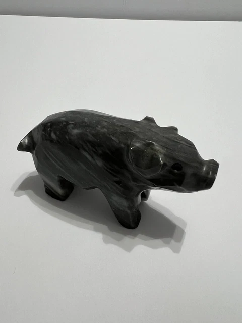 MARBLE PIG FIGURINE Black Gray Piggy Statue Stone $7.00 - PicClick