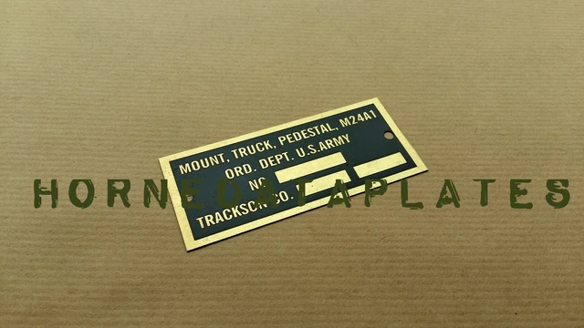 MILITARY DODGE WC M24A1 Gun Mount Pedestal Brass Data Plate Browning ...