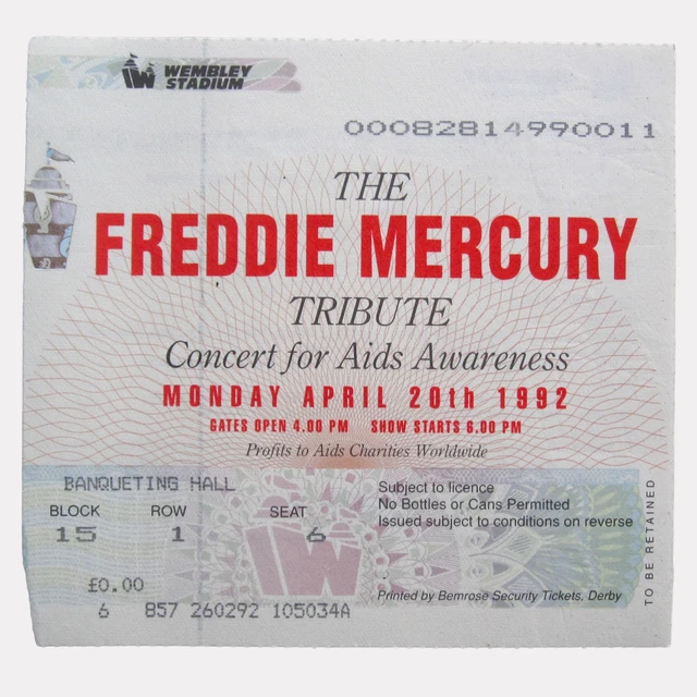 FREDDIE MERCURY 'GUEST' 1992 Tribute Concert Ticket Stub Wembley ...