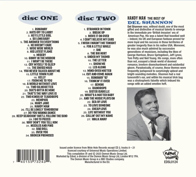 DEL SHANNON HANDY Man: The Best of Del Shannon (CD) Album Digipak EUR ...