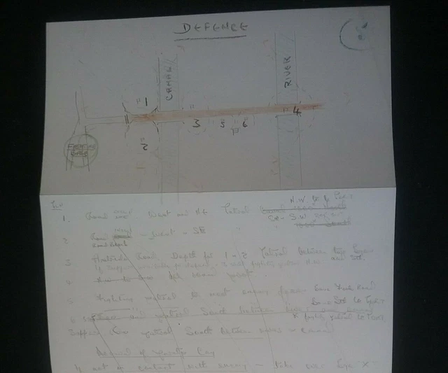 D-DAY MAJOR JOHN HOWARD'S HAND DRAWN SKETCH SHOWING DEFENSIVE POSITIONS ...