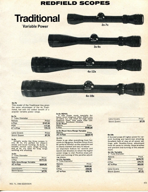 1980 PRINT AD of Redfield Traditional Variable Power Rifle Scopes $8.89 ...
