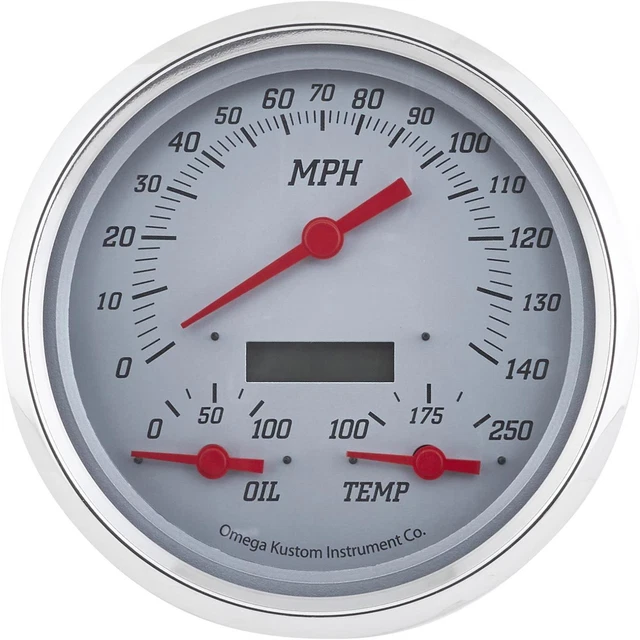 OMEGA KUSTOM 5& Speedometer w/Oil Pressure & Water Temp, Silver £127.93 ...
