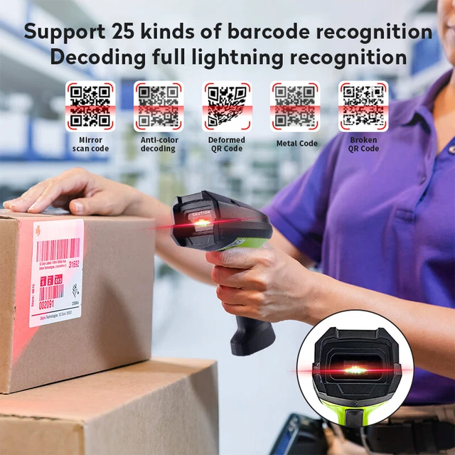 JR INDUSTRIAL WIRELESS Barcode Scanner 2D QR Bar Code Reader 2.4G ...