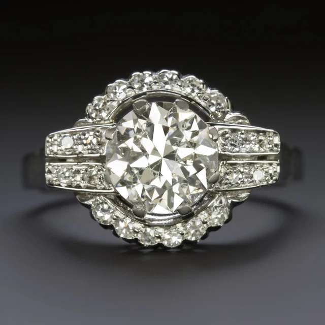 1.66CT OLD EUROPEAN CUT DIAMOND VINTAGE COCKTAIL RING 18k WHITE GOLD ...