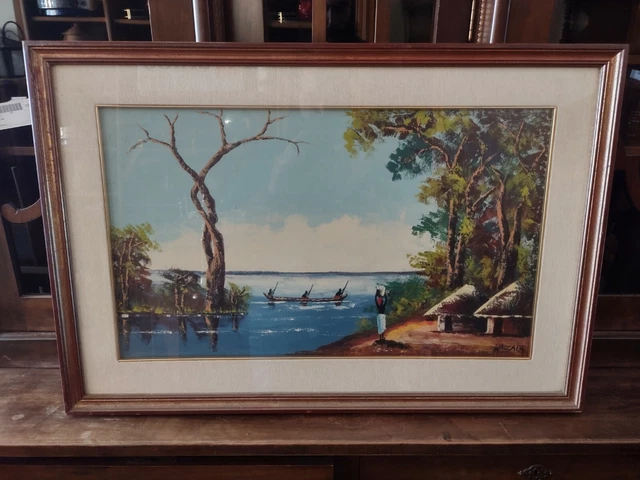 QUADRO OLIO SU Tela Paesaggio Di Fiume Kaizala Pittore EUR 56,00 ...