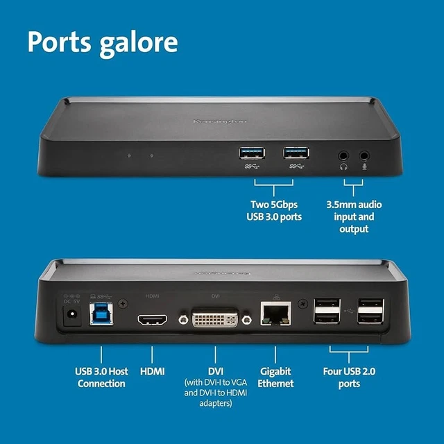 UNIVERSAL DUAL MONITORS display Docking Station Kensington SD3600 HDMI ...