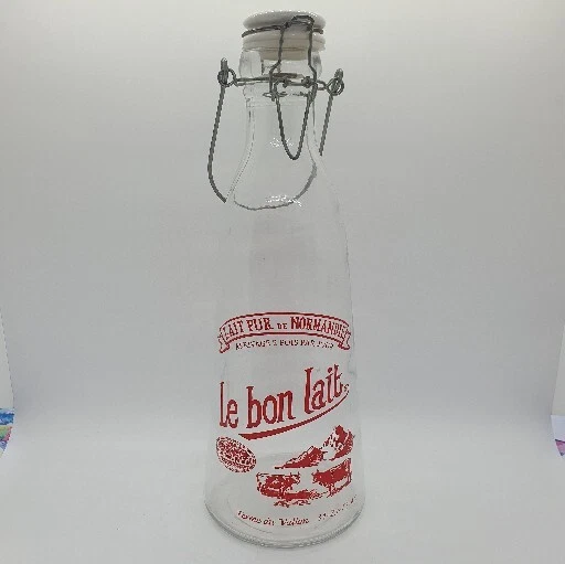 VINTAGE FRENCH LE Bon Lait Pur De Normandie Glass Milk Bottle Ceramic ...