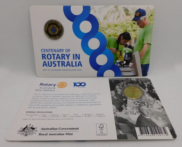 2021: CENTENARY OF Rotary $1 Coloured Uncirculated Coin $20.00 ...