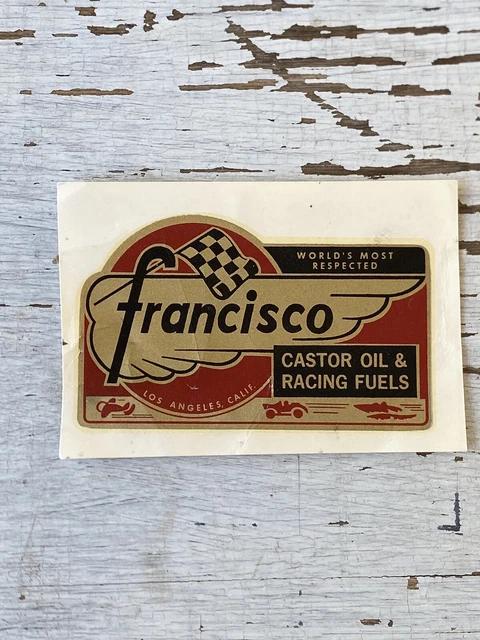 FRANCISCO CASTOR OIL & Racing Fuels Vintage DECAL, Vinyl STICKER ...