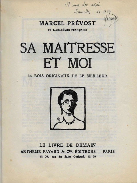 MARCEL PREVOST - Sa maîtresse et moi - Illustré par LE MEILLEUR - 1937 ...