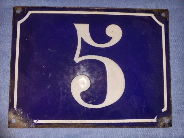 ANCIENNE PLAQUE ÉMAILLÉE BOMBÉE NUMÉRO DE RUE 5 RELIEF -20/15 cm EUR 40,00 - PicClick FR