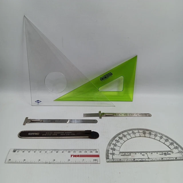 LOT OF 6 inch Rulers, Open Center Protractor 30°/60° Berol Triangle ...