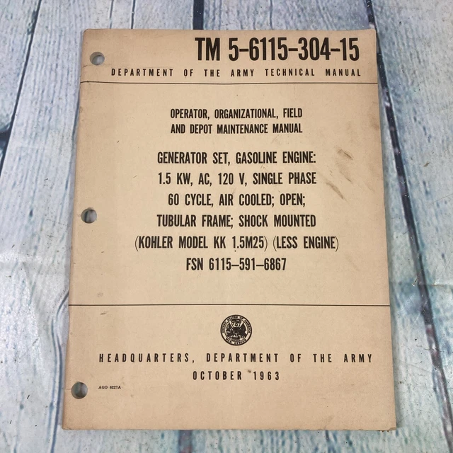 VTG ARMY TECHNICAL Manual 1963 Generator Set Gasoline Engine TM 5-6115 ...