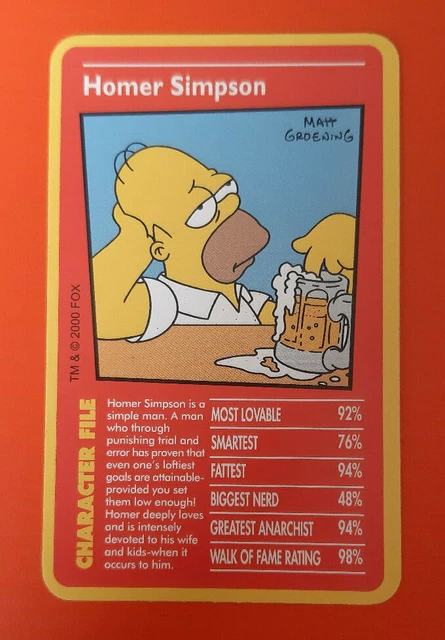 TOP TRUMPS 'THE SIMPSONS HOMER SIMPSON Single Card EUR 2,04 - PicClick FR