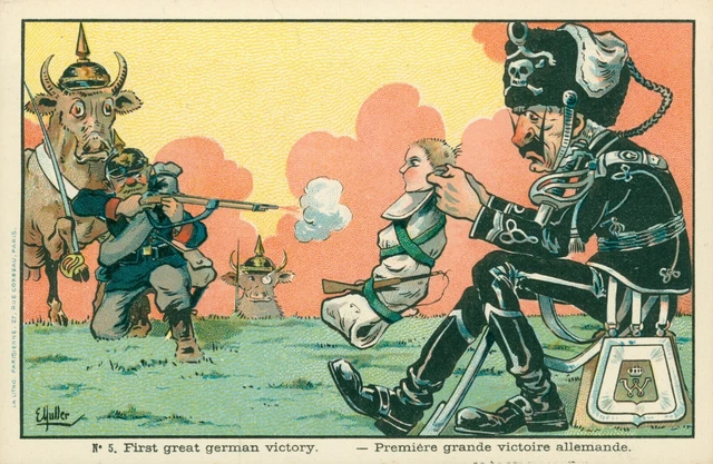 7& WAR 14-18 Anti Kaiser E. Muller Cartoon Satirical Card Great Victory ...