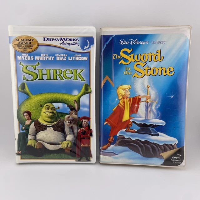 SHREK & THE Sword in the Stone VHS Lot DreamWorks / Disney Clamshell ...