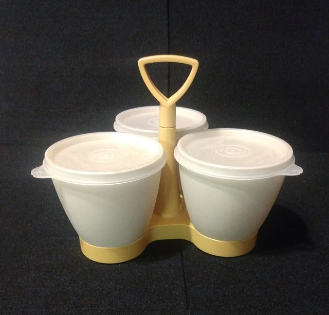VINTAGE TUPPERWARE PLASTIC Triple Condiment Container Server and Stand ...