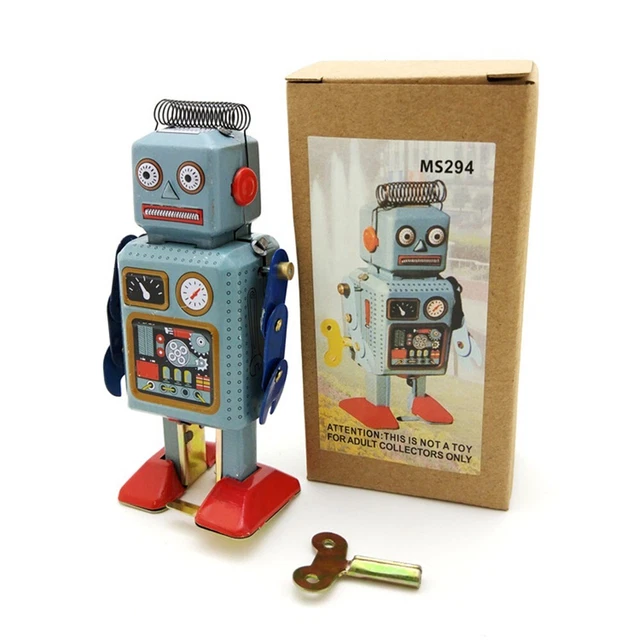 VINTAGE RETRO MECHANICAL Clockwork Wind Up Robot With Key Children Kids ...