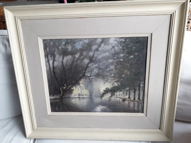 TABLEAU ANCIEN À l'huile signé sur un panneau de bois représentant un paysage. EUR 350,00 ...