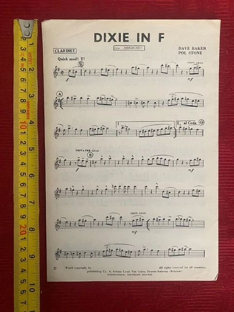VINTAGE SHEET MUSIC "Dixie F" And "Heigh Ho" For Clarinet REF00062 £7. ...
