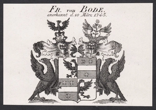 BODE ARMOIRIES COAT Of Arms Gravure sur Cuivre Genealogie Héraldique ...