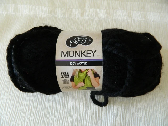 YARN MODA VERA 100% Acrylic MONKEY Black Knitting Craft Hobby Made In ...