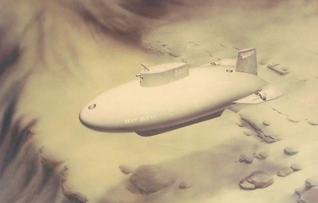 ANTIQUE LOCKHEED MARTIN Deep Quest Submarine Rendering Art Print Rare ...