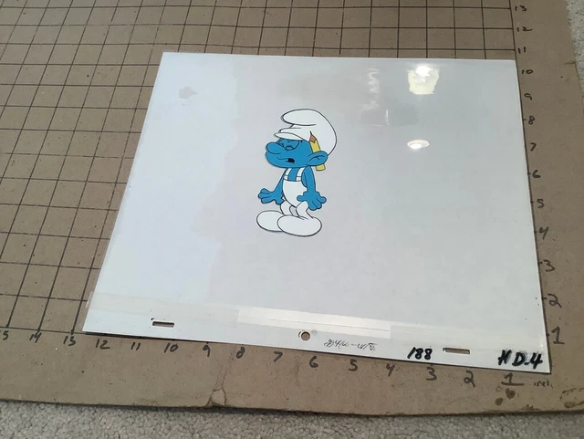 ORIGINAL HANNA-BARBERA SMURFS Animation Production Cel: SMURF IS MAD w ...