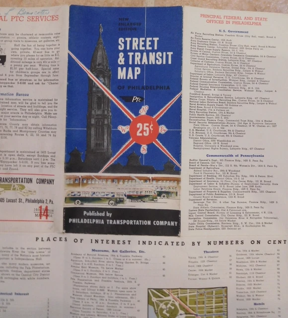 MAPPA PTC STREET and & Transit Map of Philadelphia #14 1954 nuova ...