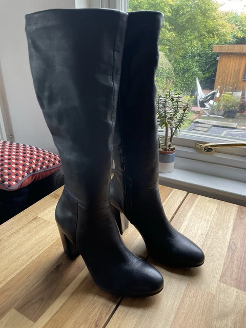 NEW BLACK HEELED Soft Black Leather ECCO knee High Boots. Size 6 £99.48 ...