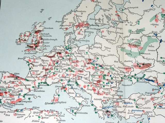 1930 VINTAGE WORLD Map Of Mineral Resources Gold Silver Diamonds Petrol ...