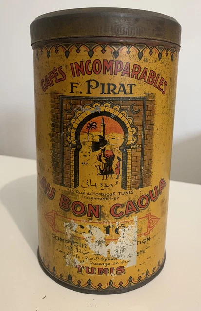RARE ANCIENNE BOITE de café au bon caoua F.Pirat Tunis no cacao ...