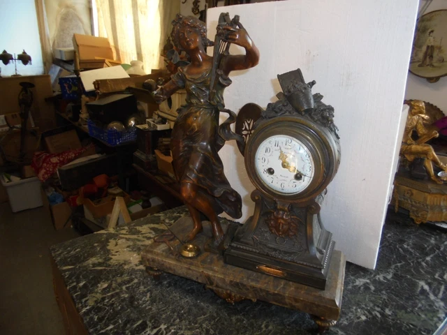 PENDULE EN REGULE sur marbre patine bronze EUR 70,00 - PicClick FR