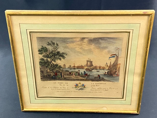GRAVURE D'APRÈS NICOLAS M. OZANNE 1728-1811 vue du port de La Rochelle ...