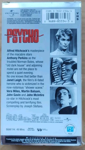 ALFRED HITCHCOCK'S PSYCHO (Universal Studios, VHS, 1997, Widescreen) 1960 Horror $15.00 ...