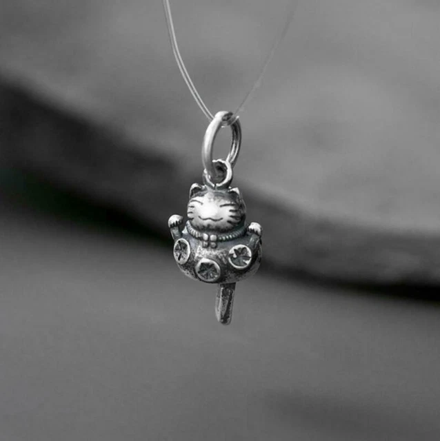 LOVELY LUCKY MANEKI Neko Fortune Cat Oxidized 925 Sterling Silver ...