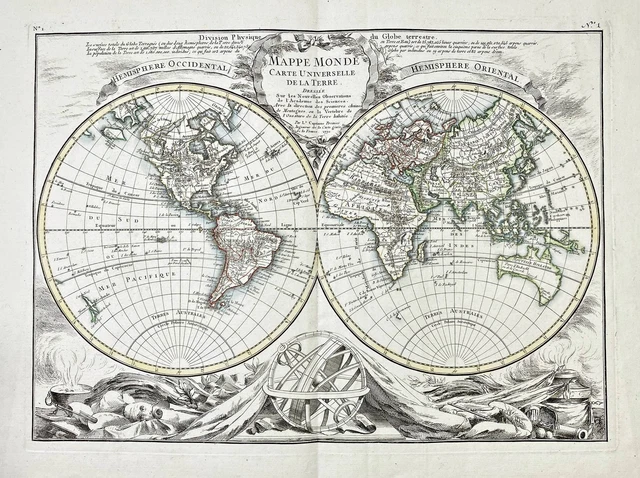 WORLD MAP MAPPEMONDE Engraving Copperplate Engraving Bourgoin £467.51 ...