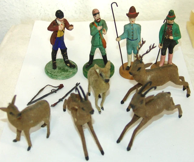 ALTE FIGUREN ERZGEBIRGE Massefiguren Jäger Hirten Tuchstaub - Tiere ...
