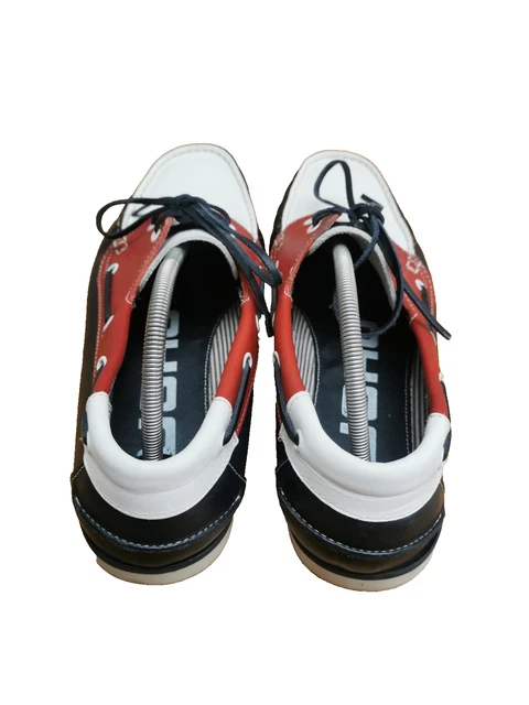 NUSHU BOAT SHOES Mens Size UK 8 EU 42 Red White Blue Leather Deck Made ...