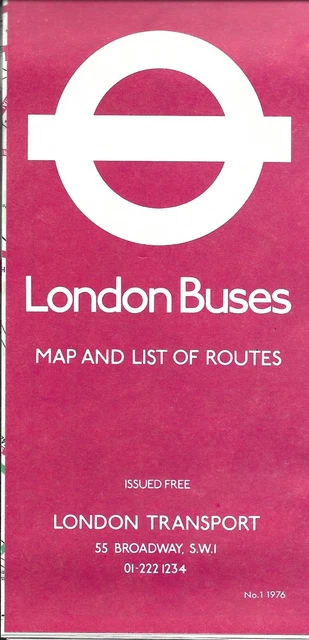 LONDON TRANSPORT CENTRAL BUSES MAP AND LIST OF ROUTES - No. 1 1976 £5. ...