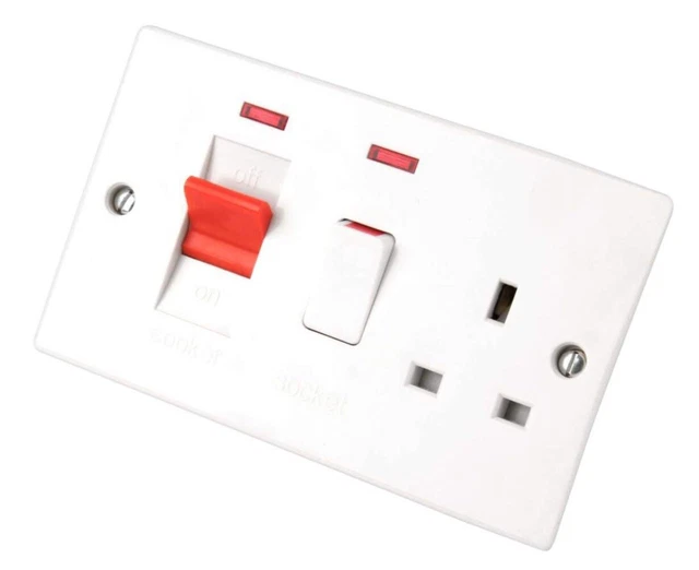 SCHNEIDER WHITE DOUBLE Pole Control 45a Switch socket, Neon, Cooker ...
