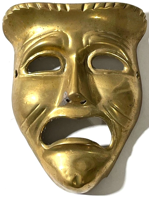 VINTAGE SOLID BRASS Tragedy Theater Drama Mask Decorative Wall Hanging ...
