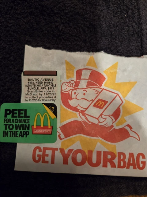 2025 MCDONALD’S MONOPOLY BALTIC AVENUE UNREDEEMED #802 Audio Turn Table ...