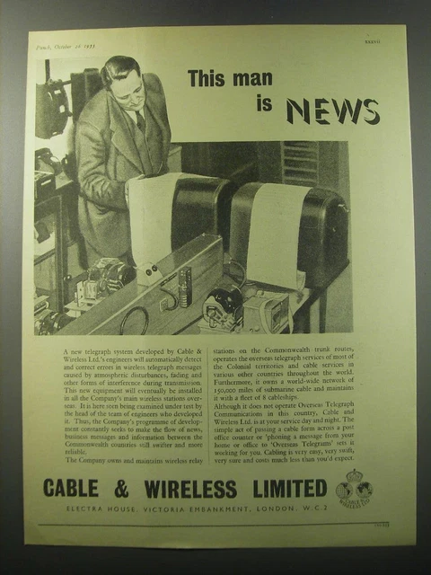 1955 CABLE & Wireless Limited Ad - This man is news EUR 18,61 - PicClick FR