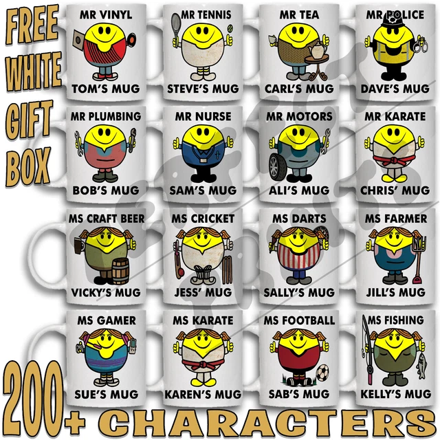 PERSONALISED MR MEN Mug LITTLE MISS NAME Christmas Birthday Eid Gift ...
