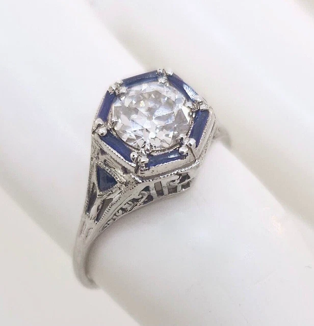 ANTIQUE ART DECO 1930's 18K Gold Diamond *.93 GIA* & Sapphire ...
